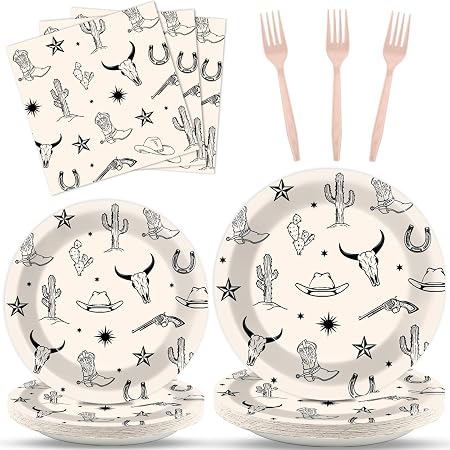 Amazon.com: 96PCS Western Cowboy Party Paper Plates and Napkins Set for ...