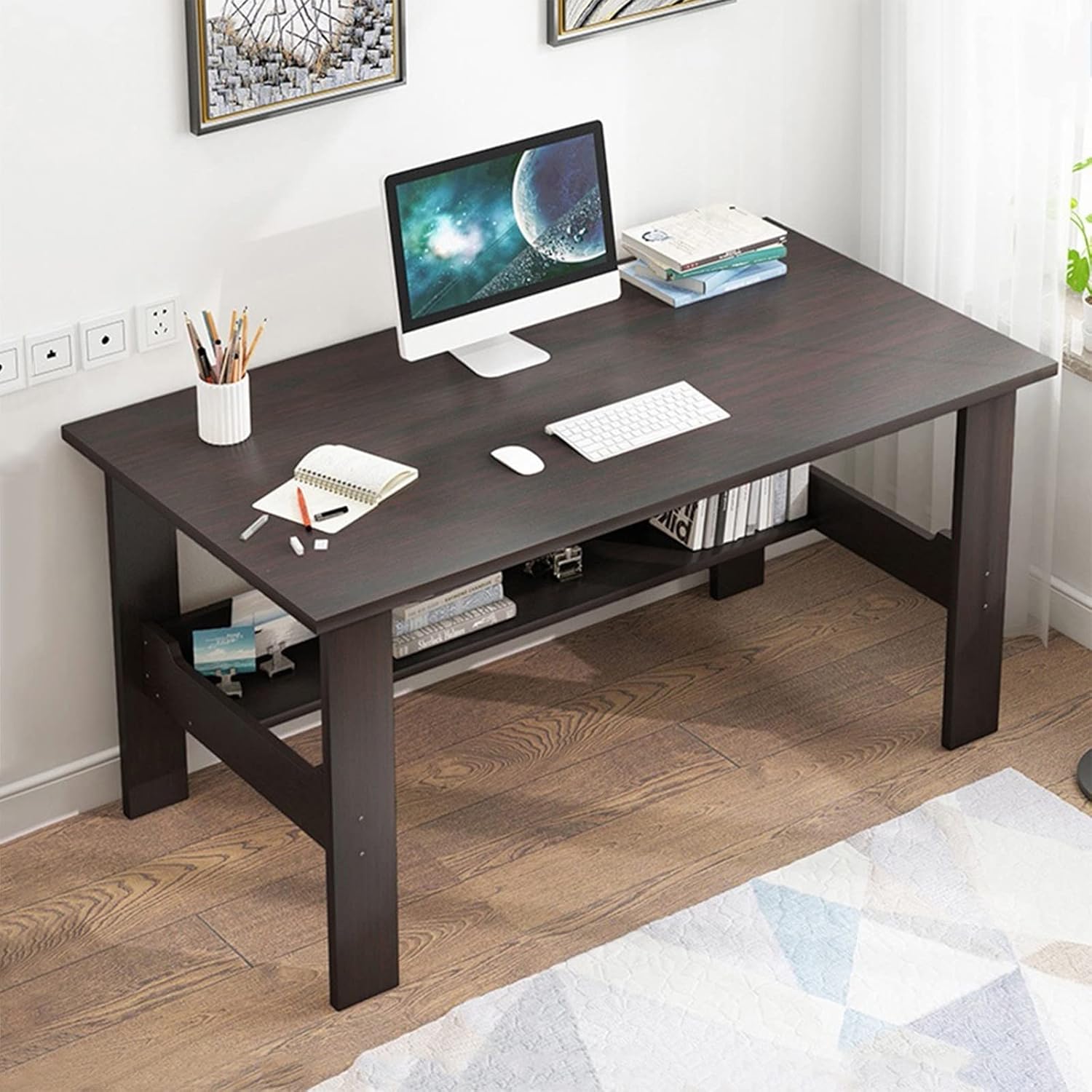 Amazon.com: Yououou Modern Computer Desk with Storage Shelves, 40 inch ...