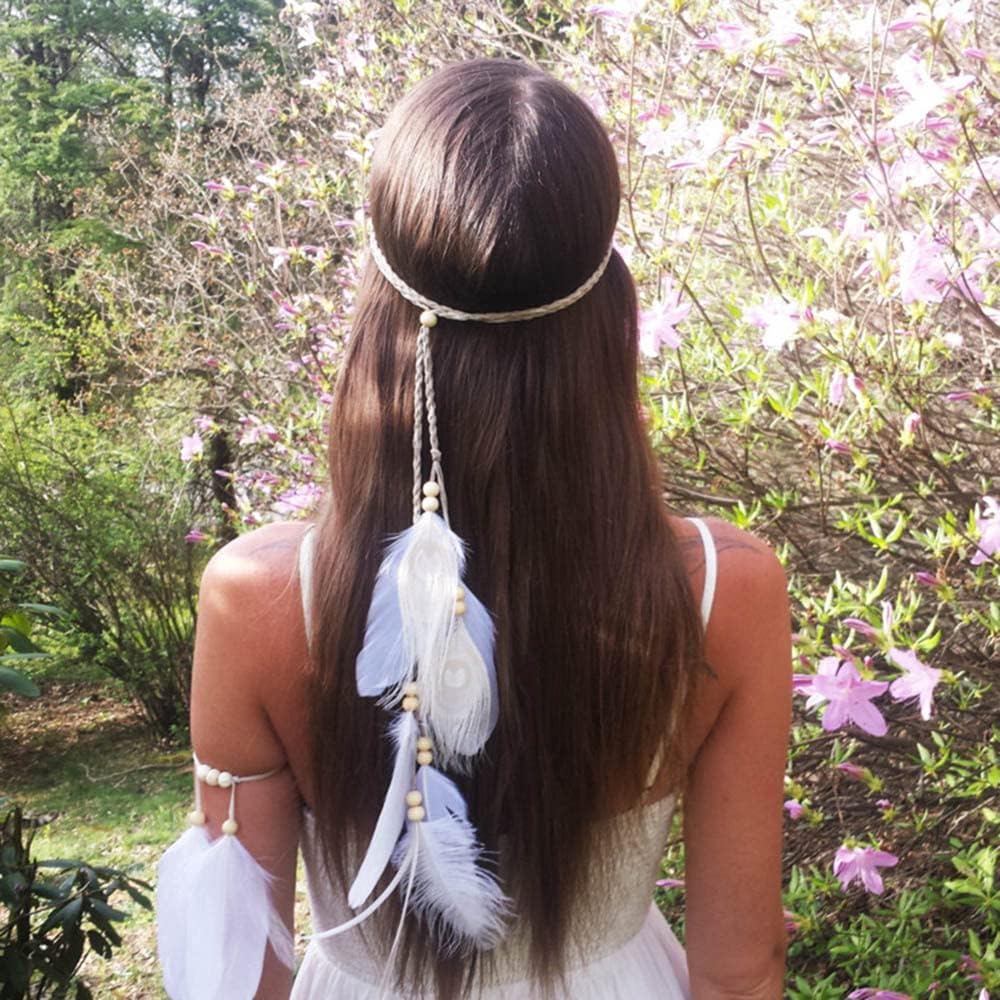 Amazon.com: Aceorna Boho Feather Headbands Hippie Gypsy Indian ...