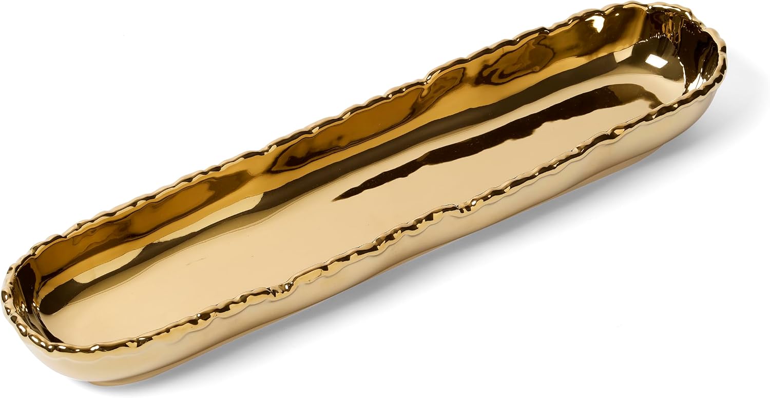 Amazon.com | Elegance Titanium Plated Porcelain Rock Edge Cracker Tray ...