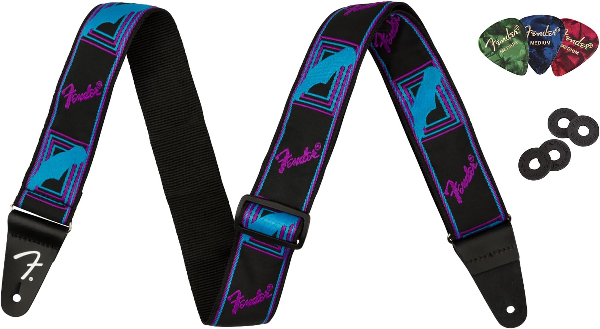 Amazon.com: Fender Neon Monogrammed 2-Inch Guitar Strap - Blue and ...