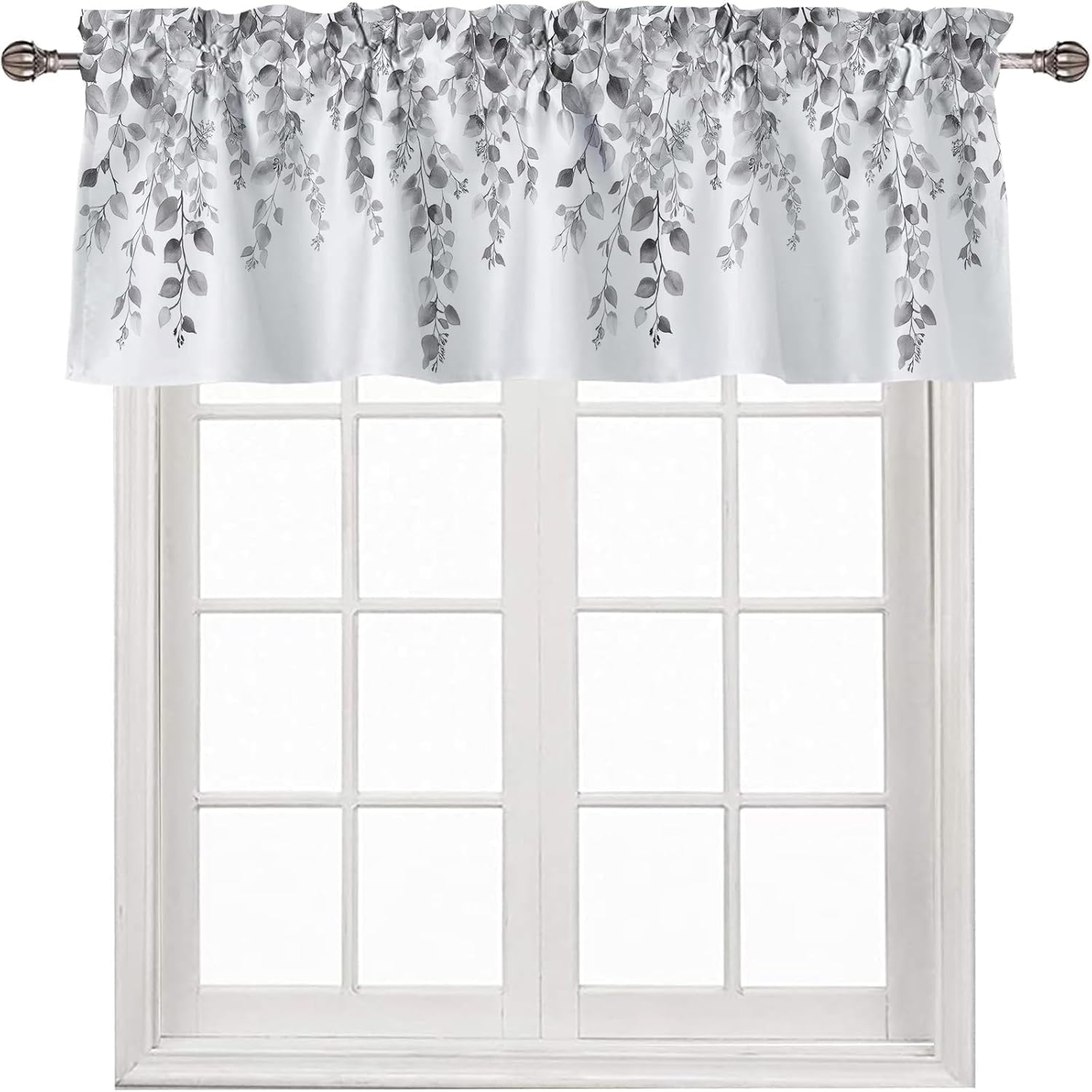Amazon.com: Potanhugie Valances for Windows Gray Eucalyptus Leaf Rod ...