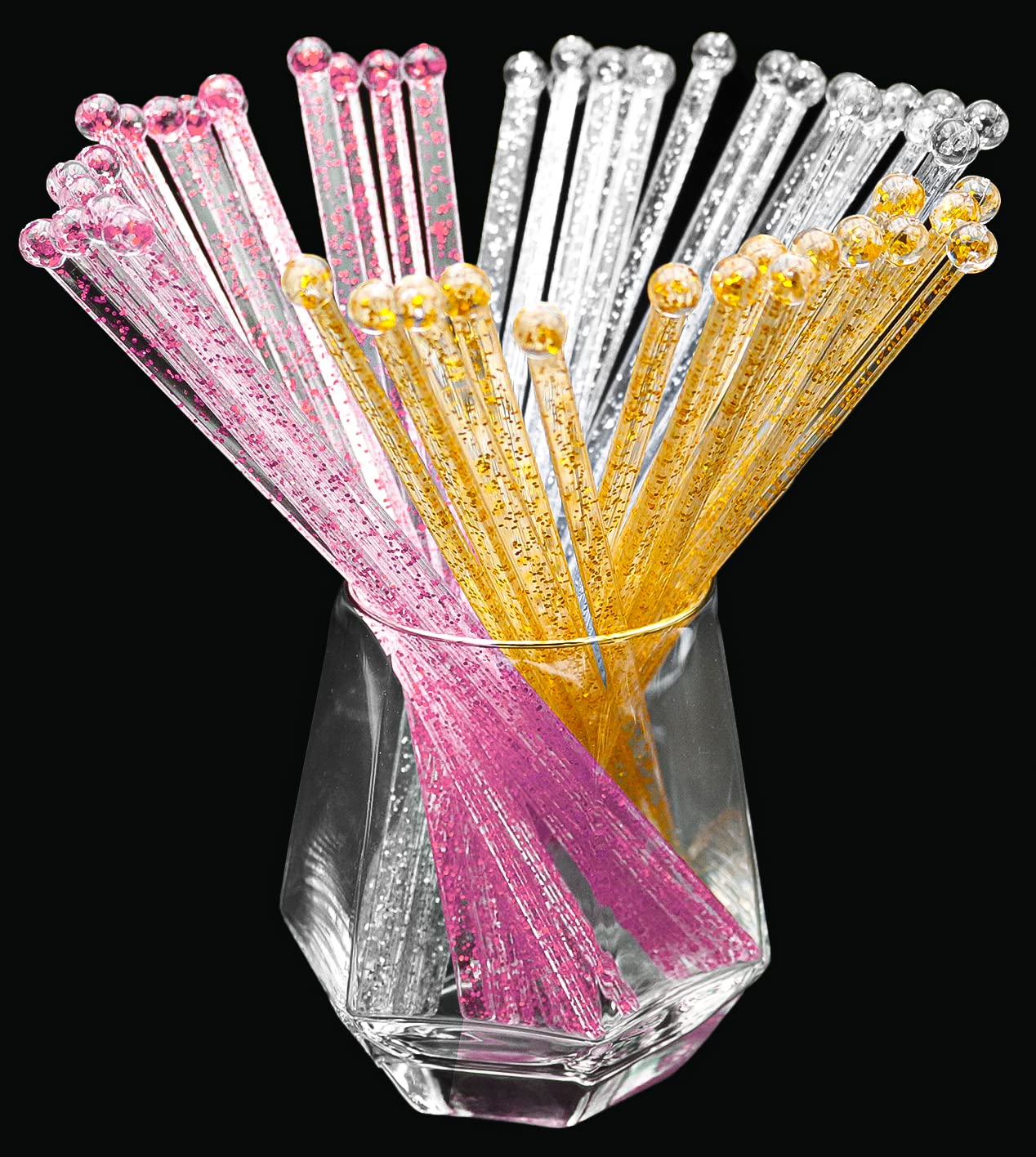Amazon.com | hapray 100-PCS Gold Pink Silver Glitter Plastic Swizzle ...