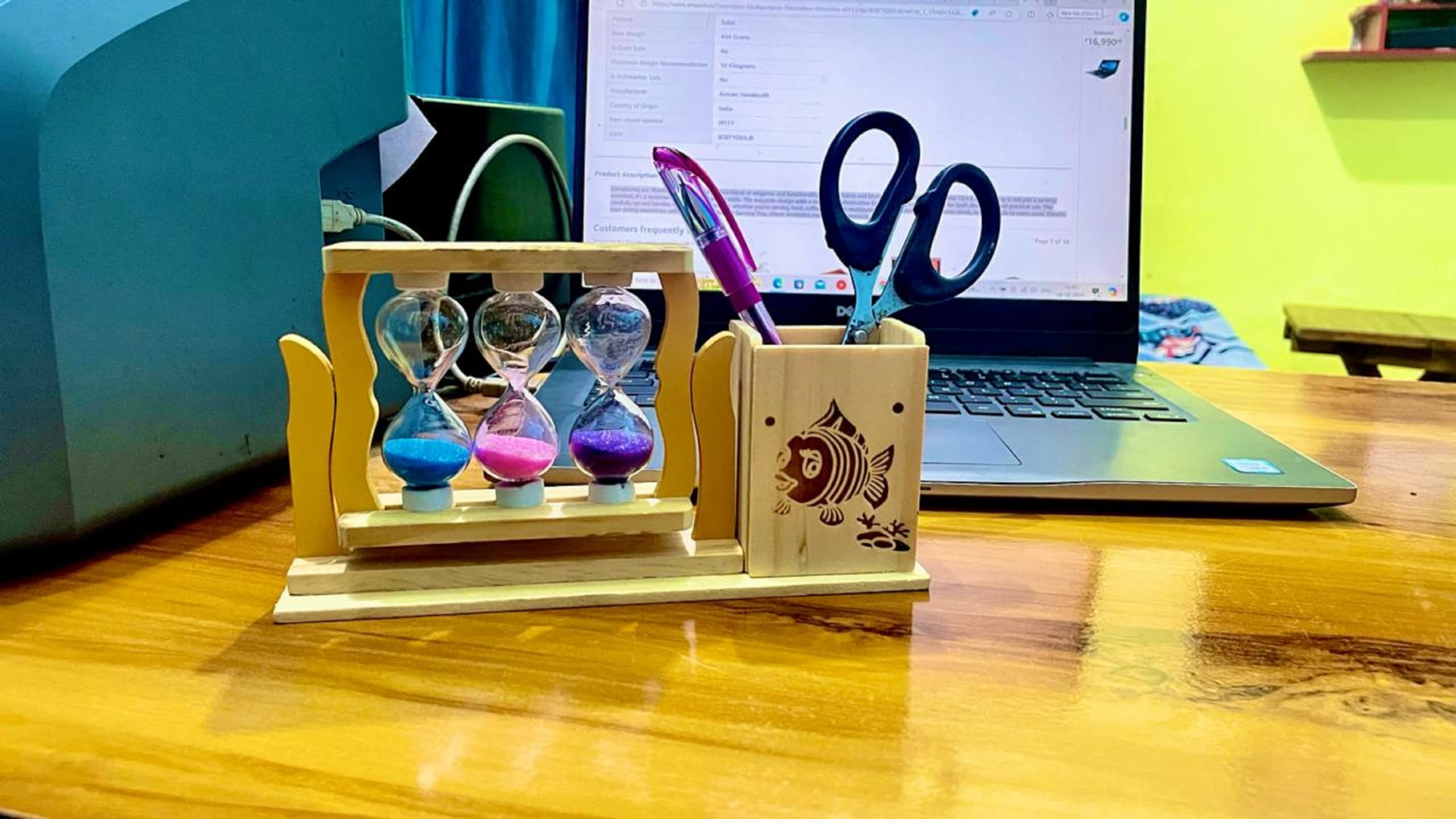 Sk handicrafts Wooden Pen Stand with 3 Hourglass Timer | Pen/Pencil ...