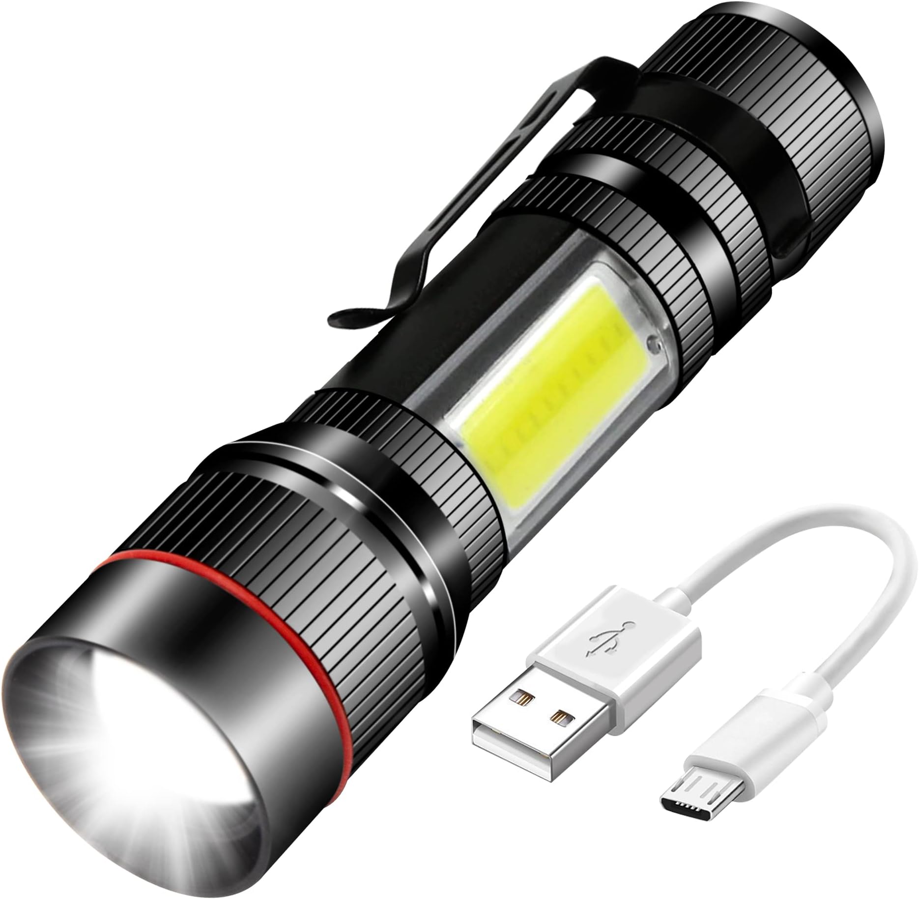 Torch, USB Rechargeable Battery Small LED Torches Zoomable Hand Light ...
