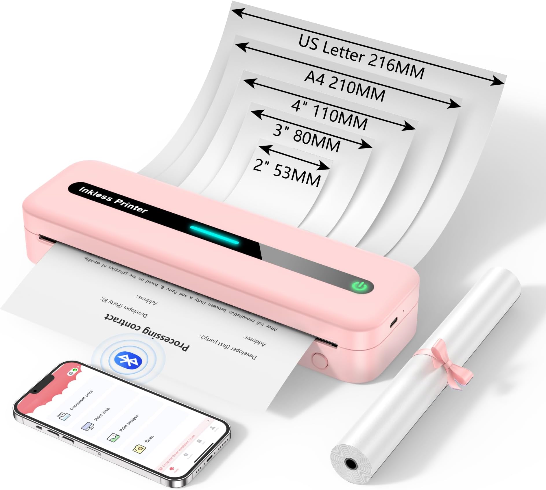 ASprink Thermal Printer, M832 Portable Printer Wireless for US Letter ...