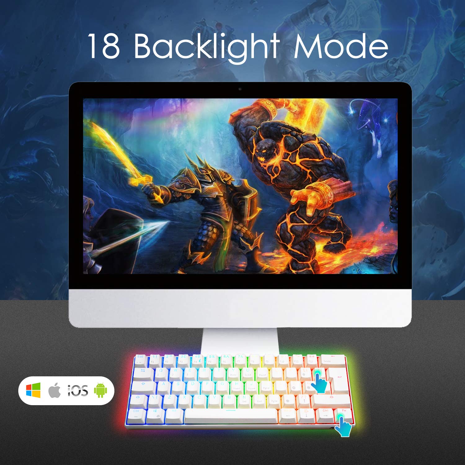 RK ROYAL KLUDGE RK61 60% 2.4Ghz Wireless/Bluetooth/Wired Mechanical ...