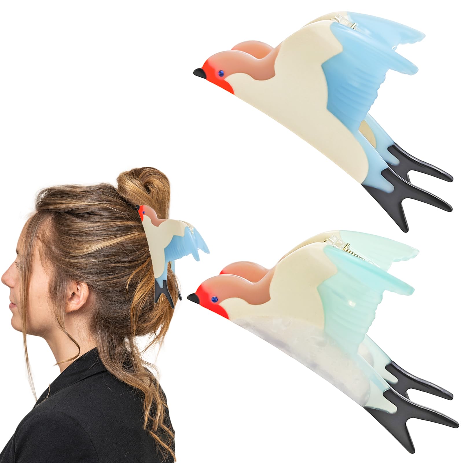 Amazon.com : 2 PACK Acetate Swallow Women Hair Clips for Thin Hair ...