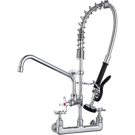 NETISR Commercial Faucet with Sprayer, Brass Chrome Wall Mount Kitchen ...