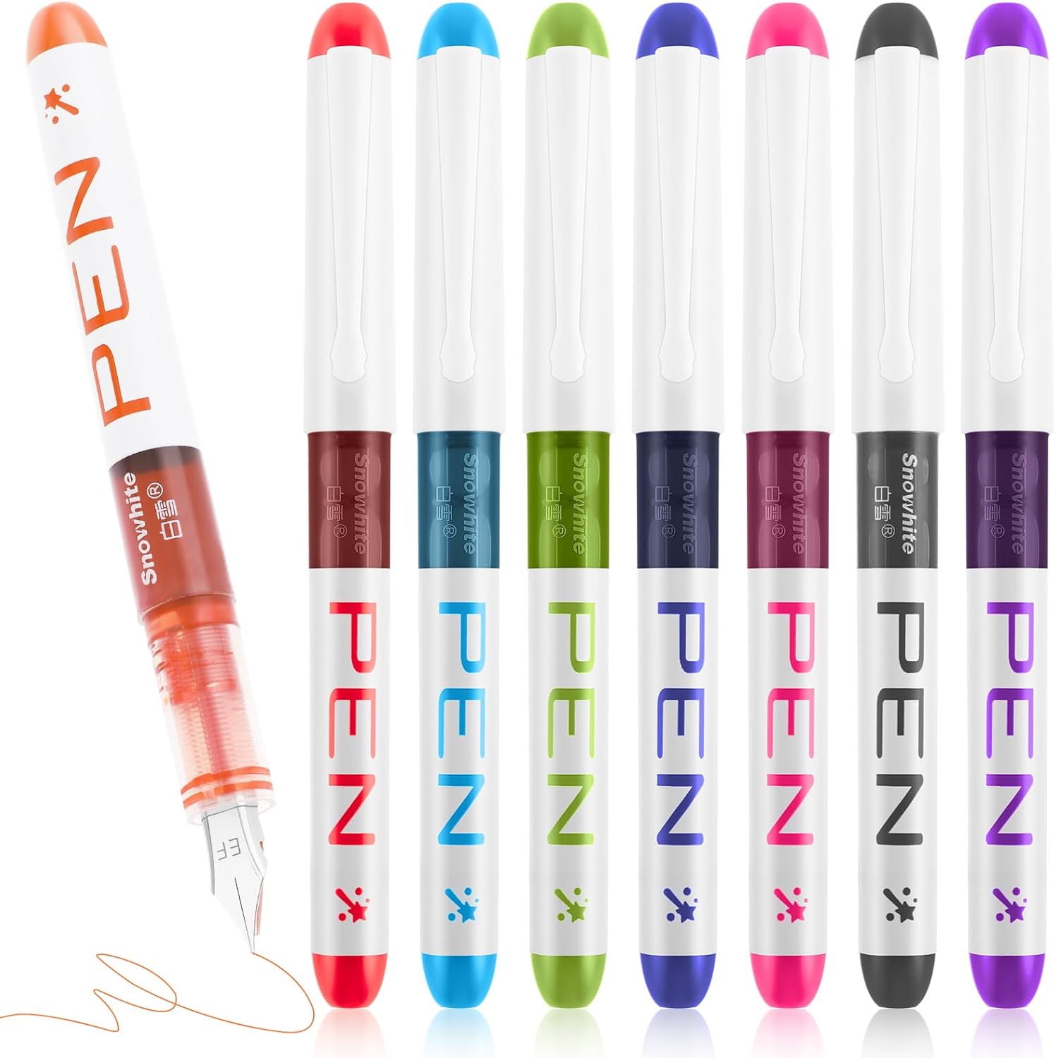 Amazon.com : Amaxiu Multicolor Ink Disposable Fountain Pens, 8 Color ...
