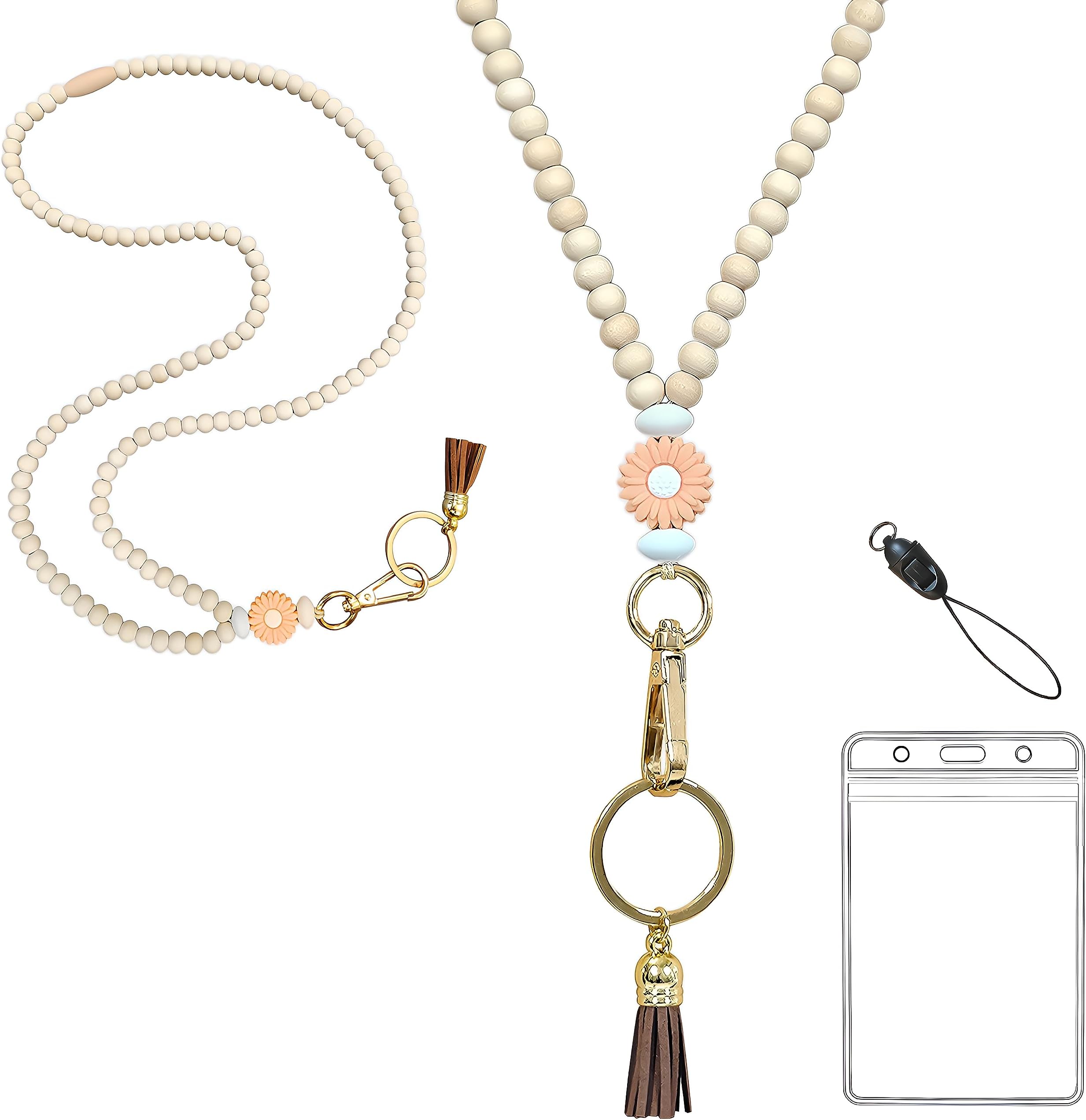 Amazon.com: Smongdelis Rainbow Wood Beaded Lanyards for Id Badges ...