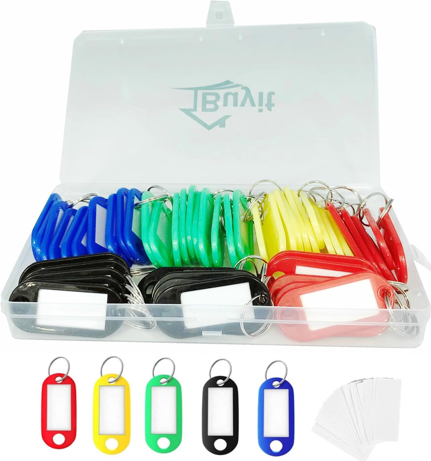 Pengxiaomei 100pcs Key Tags, Plastic Keyring Tags with Ring 10 Colors ...