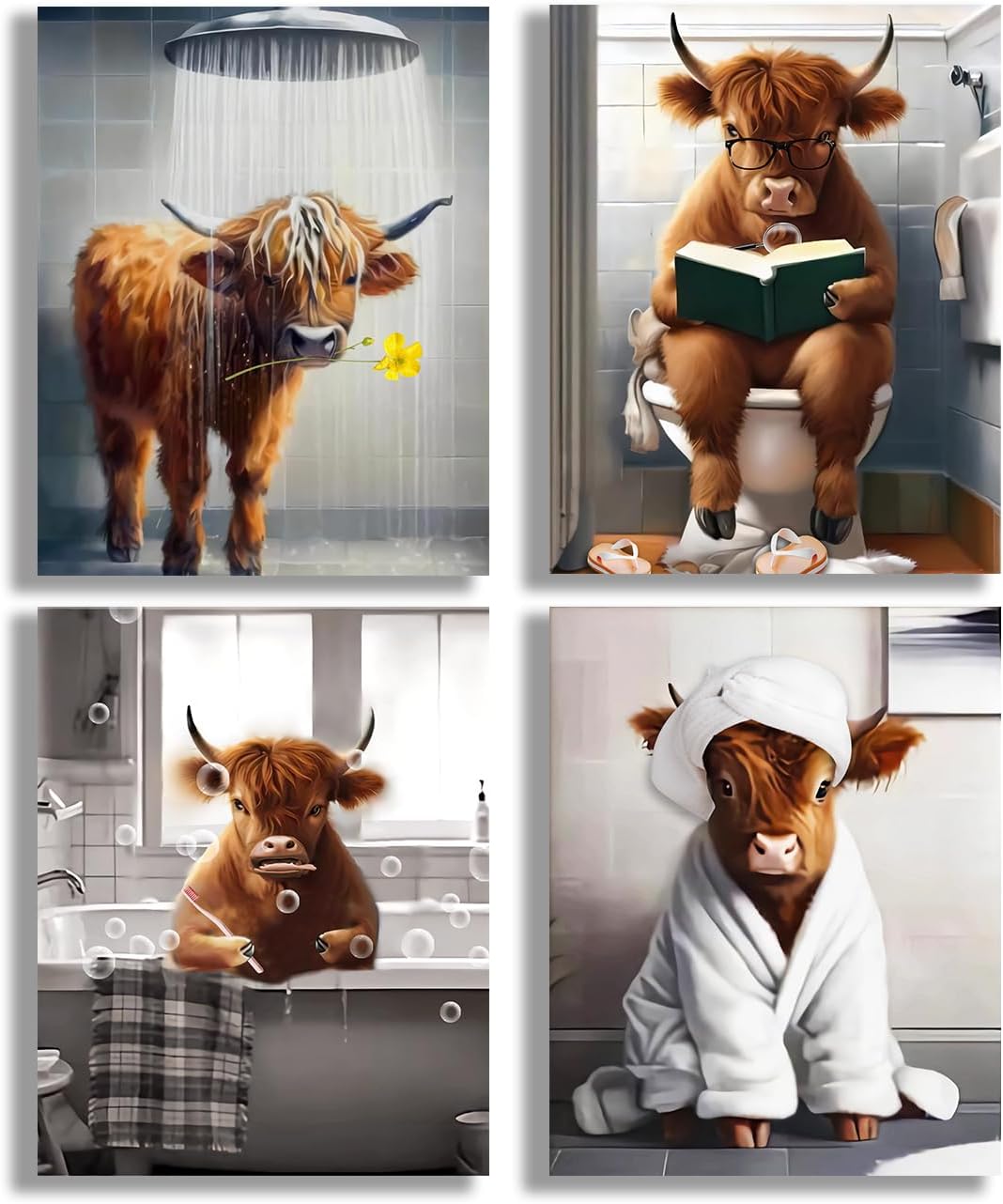 Amazon.com: HUACANVASART Funny Highland Cow Bathroom Wall Art Prints ...