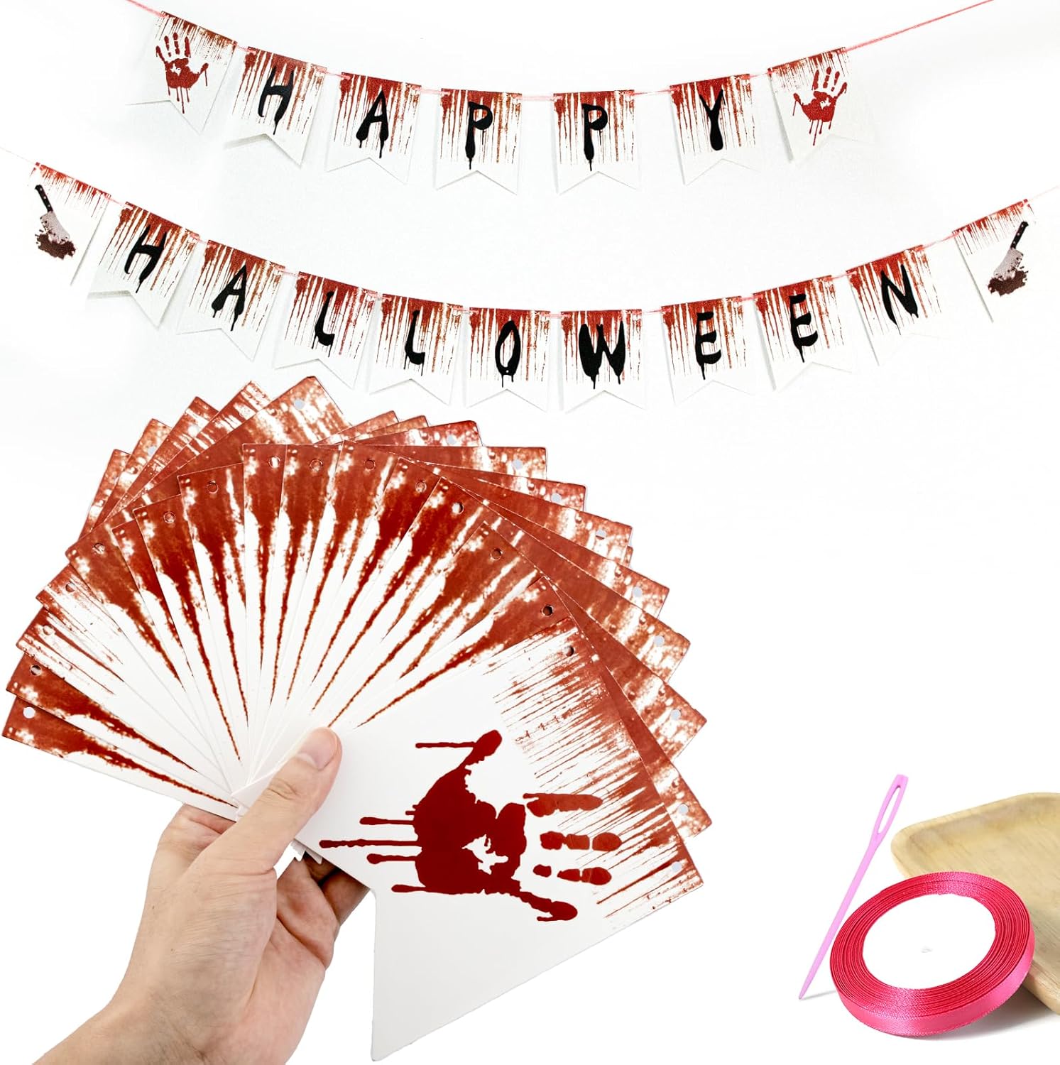 Amazon.com: Bloody Garland Banner, Scary Handprints and Knives Flag ...