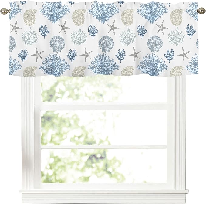 Amazon.com: Summer Coastal Coral Starfish Kithen Curtains Valances for ...