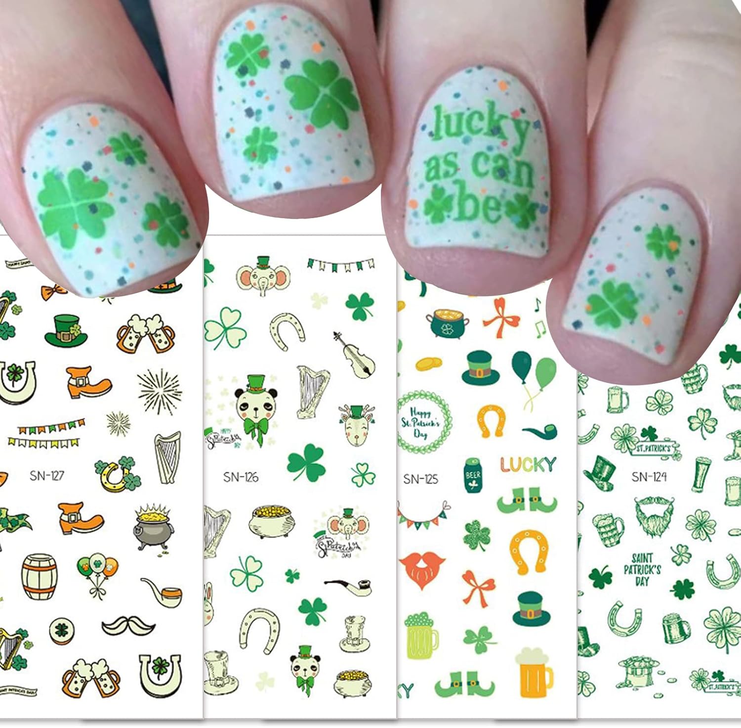 Amazon.com: 4 Sheets St Patricks Day Nail Stickers 3D Green Trefoil ...