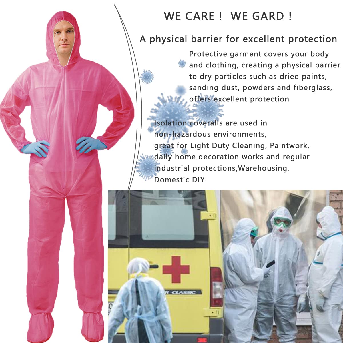 Snapklik.com : VVicogard Disposable Isolation Coveralls, Front Zipper ...