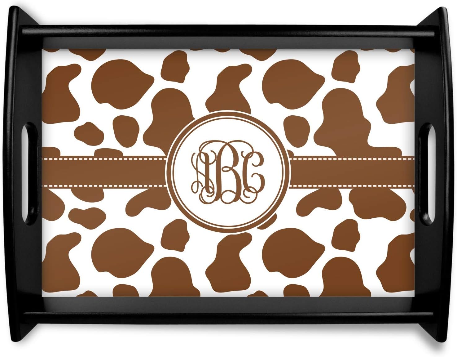 Amazon.com | Personalized Cow Print Black Wooden Tray - Large: Serving ...