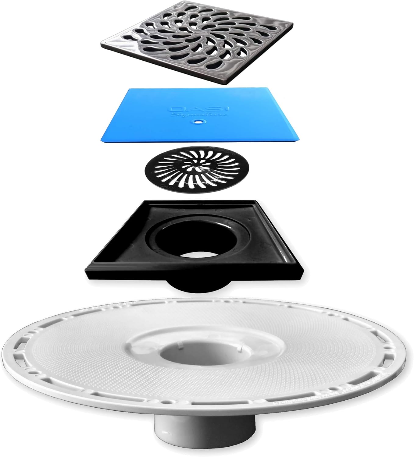 4 Inch Square Shower Drain Kit with Stainless Steel Grate, Bonding ...