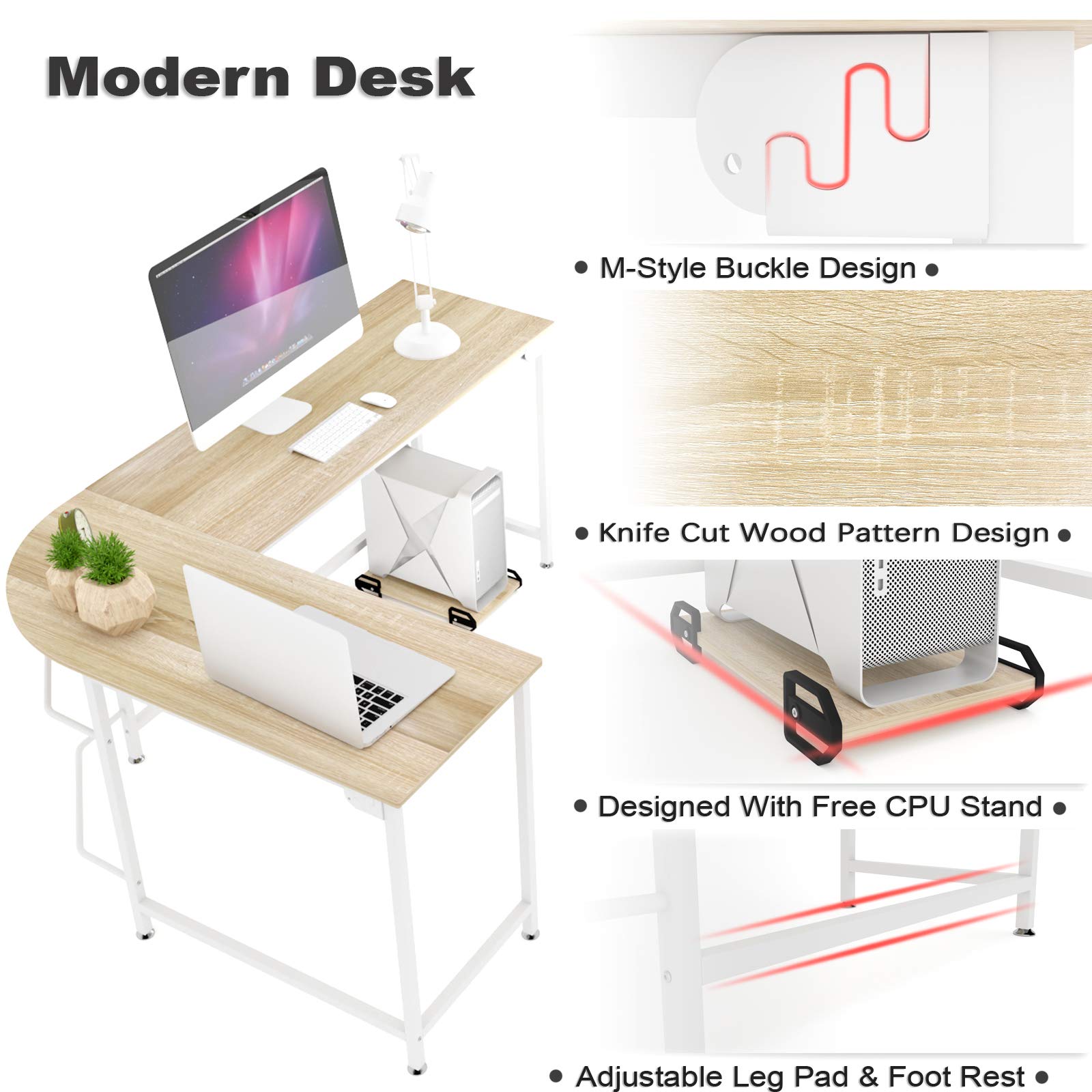 Teraves Modern L-Shaped Desk Corner Computer Desk Home Office Study ...