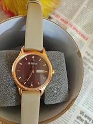 Titan Women's Lagan Chic: Studded Brown Dial Leather Analog Watch with ...