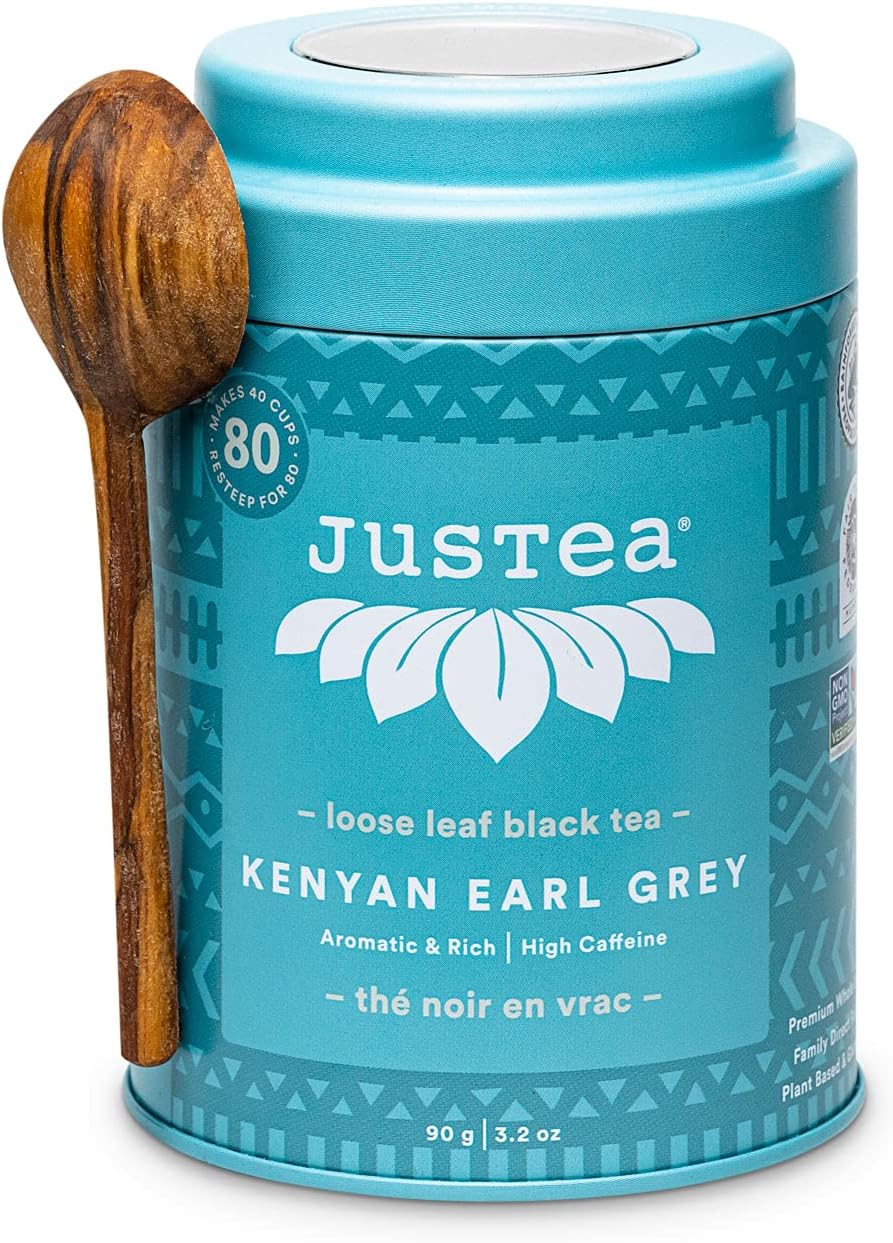 Amazon.com : JusTea KENYAN EARL GREY | Loose Leaf Black Tea | Tin with ...