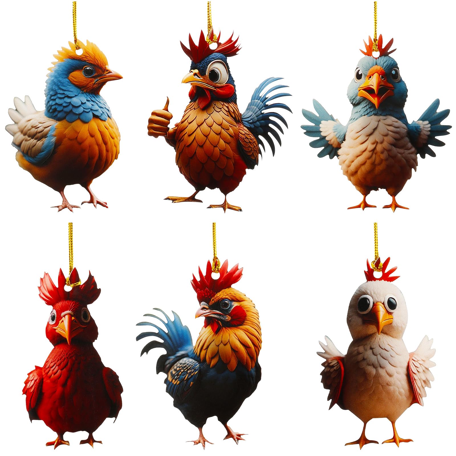 Amazon.com: 6 Pcs Christmas Chicken Ornament Set, Funny Acrylic Chicken ...