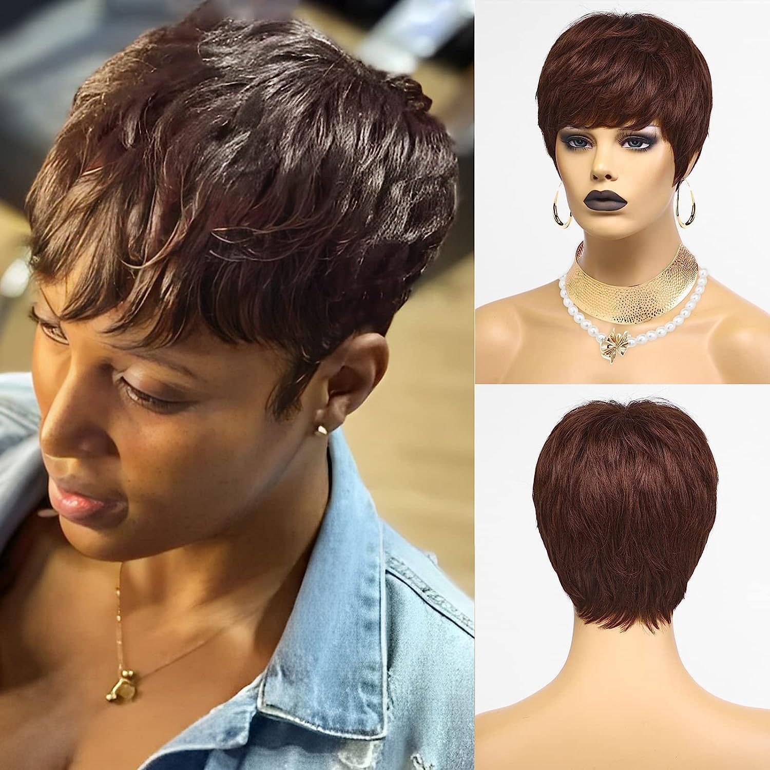 Amazon.com : Mudson Dark Brown Pixie Cut Wigs for Black Women Pixie Cut ...