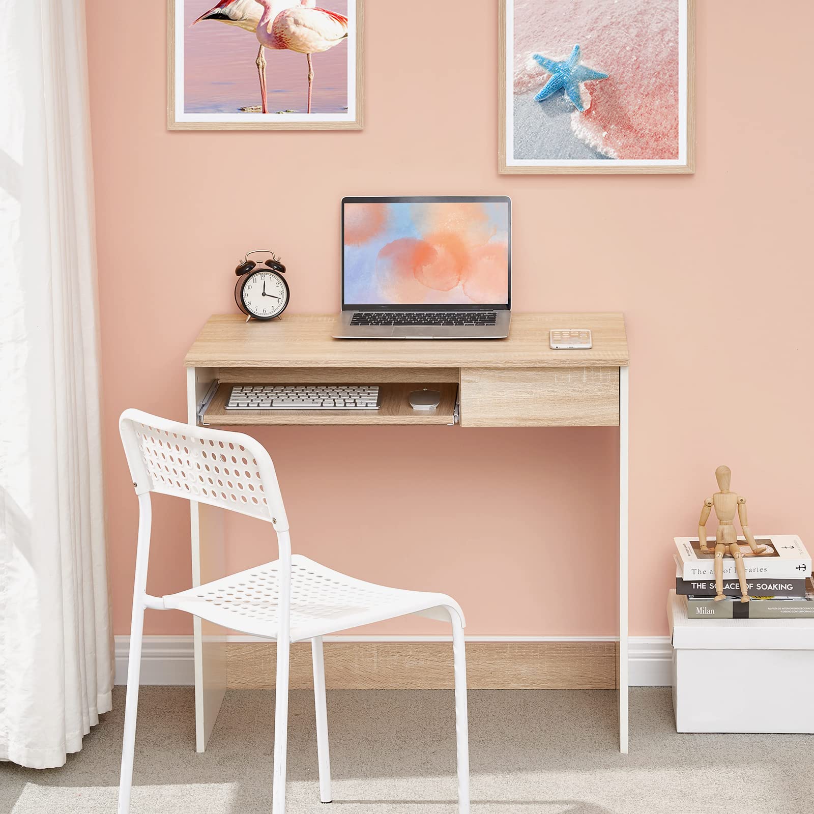 Buy Small Computer Desk Wooden Office Study Desk with Drawers and ...