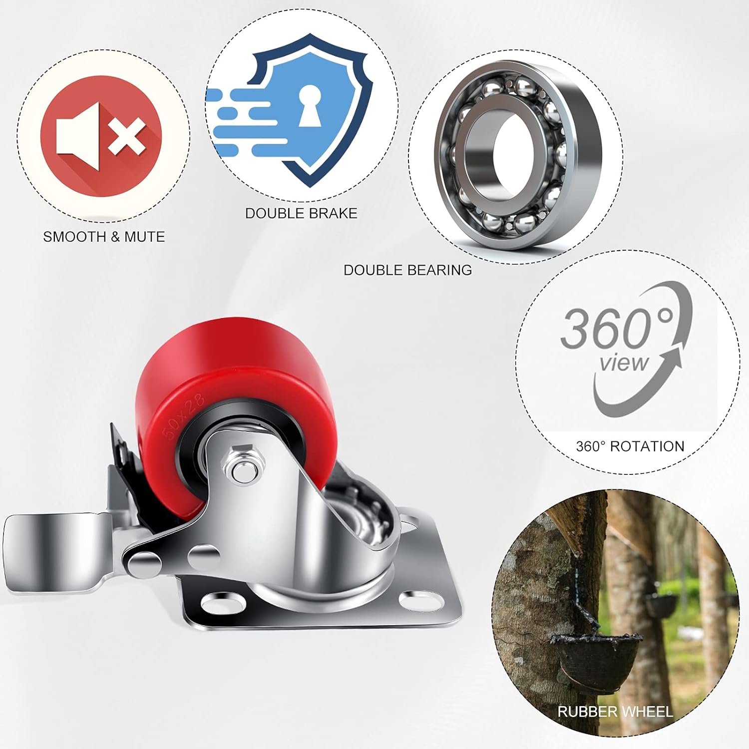 Ulikey Ruote Piroettanti Rosso Carico Massimo 400 kg Rotelle per Mobili ...