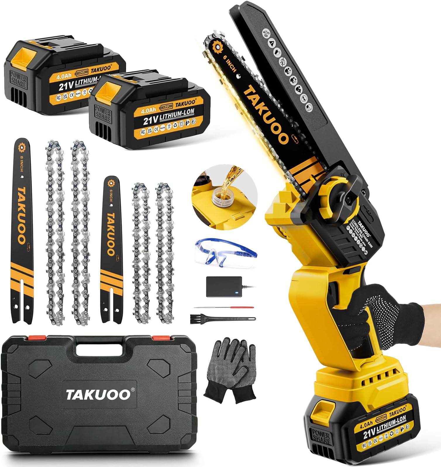 Amazon.com: 8 inch Mini Chainsaw Cordless, with 2X3.0Ah Large Batteries ...