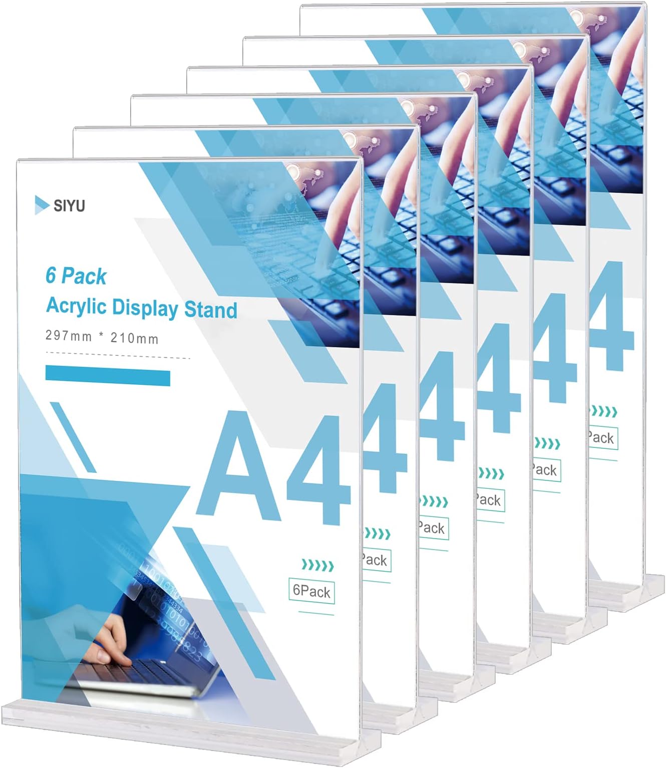 Accmuzzy 6PCS A4 Acrylic Sign Holder,Acrylic Display Stand,Plastic Double Side T-shape Perspex ...