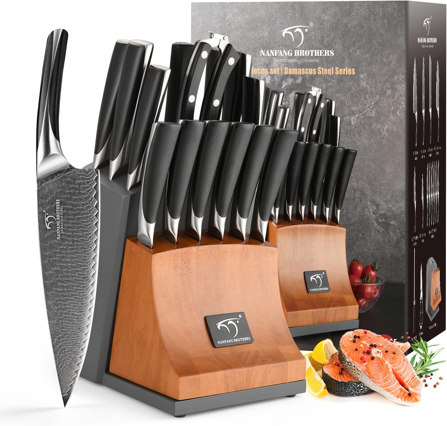 Amazon.com: SENKEN 11-Piece Damascus Knife Block Set with Abalone Shell ...