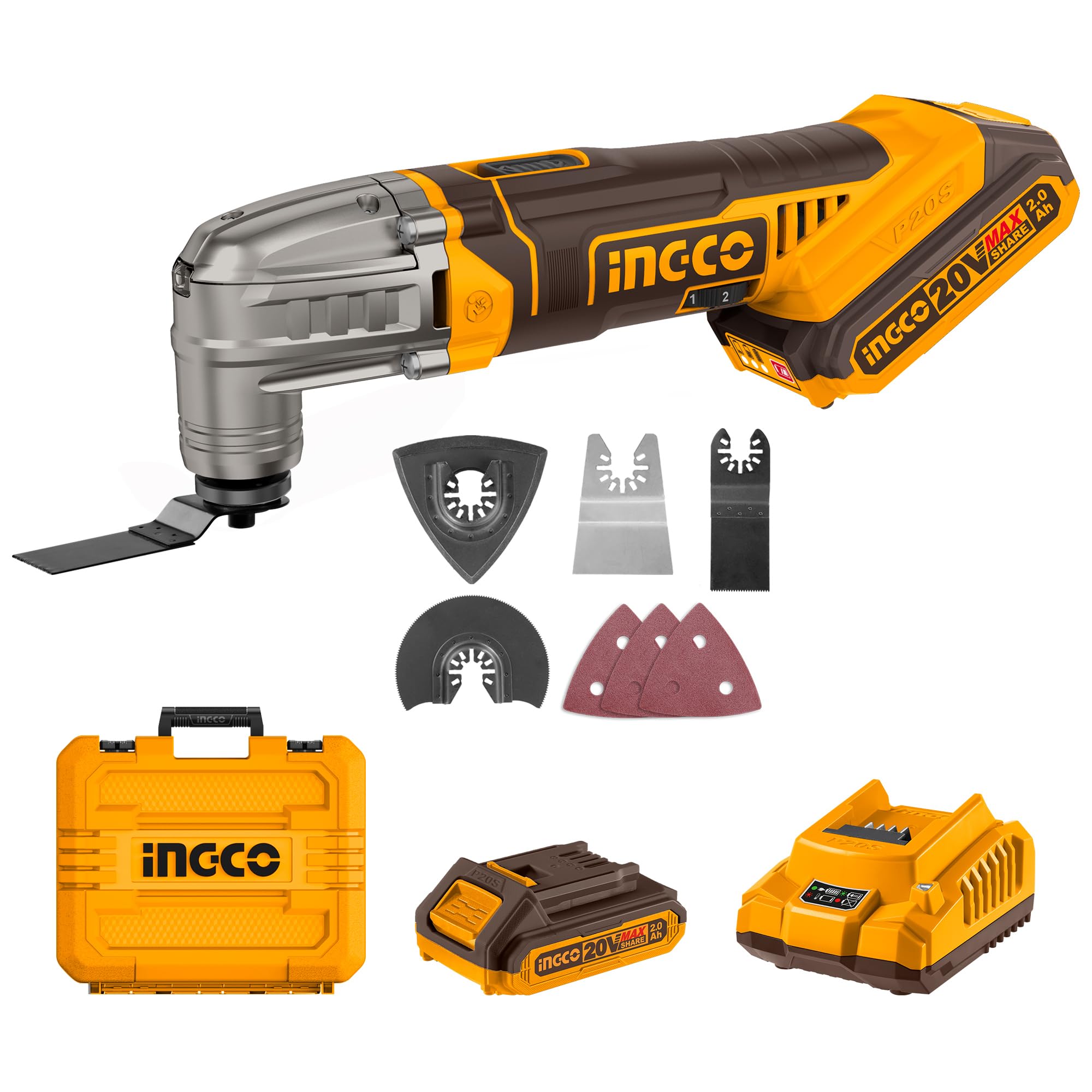 INGCO Outil Multifonction Oscillant sans Fil 20V, 5000-20000 tr/min ...