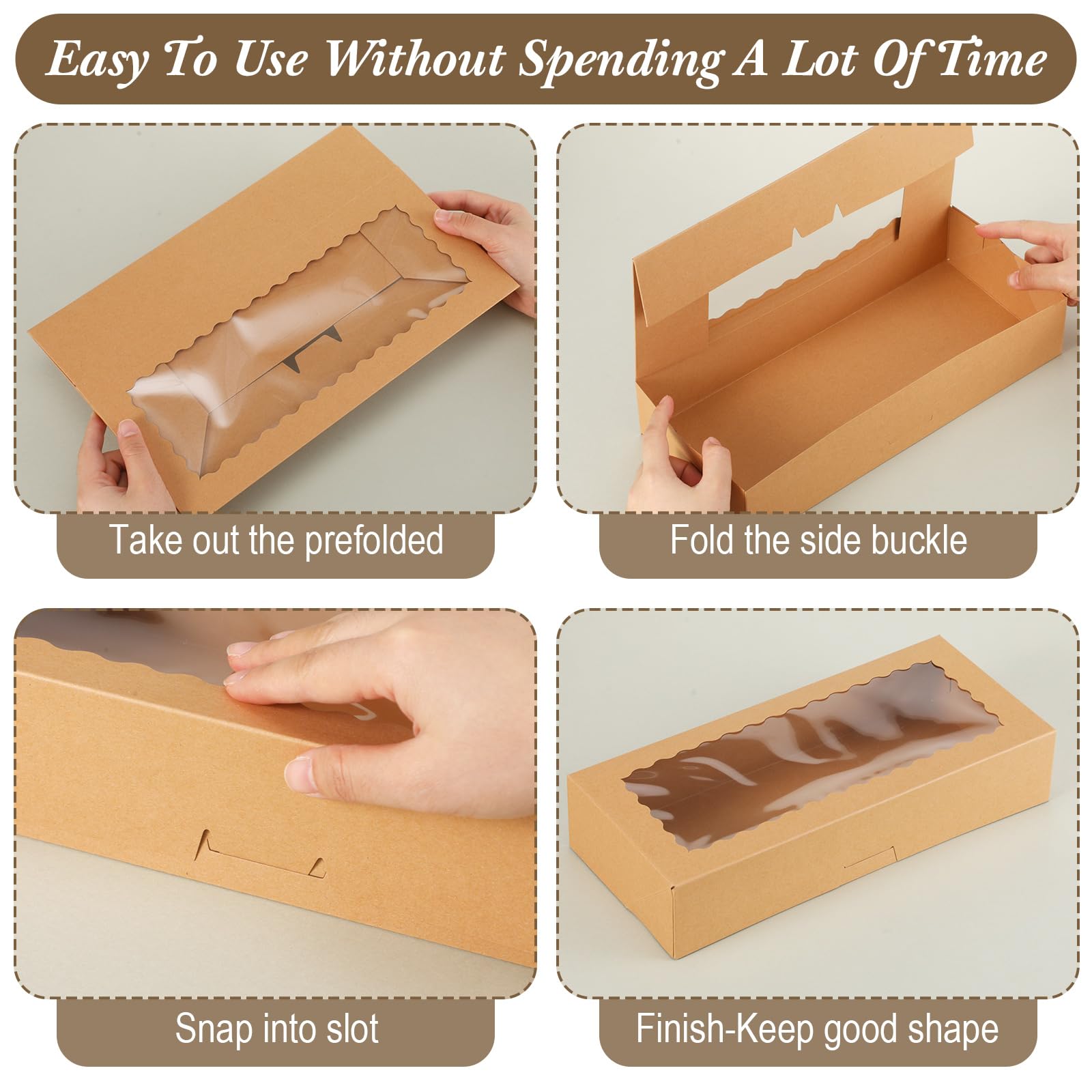 Colarr 100 Pcs Brown Pastry Bakery Box 12.5x5.5x2.5 Inch, Large Donuts ...