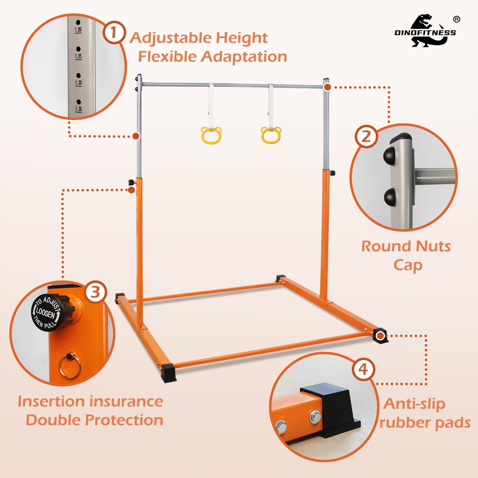 Gymnastics Bar for Kids,11 Levels Adjustable Height Gymnastics ...