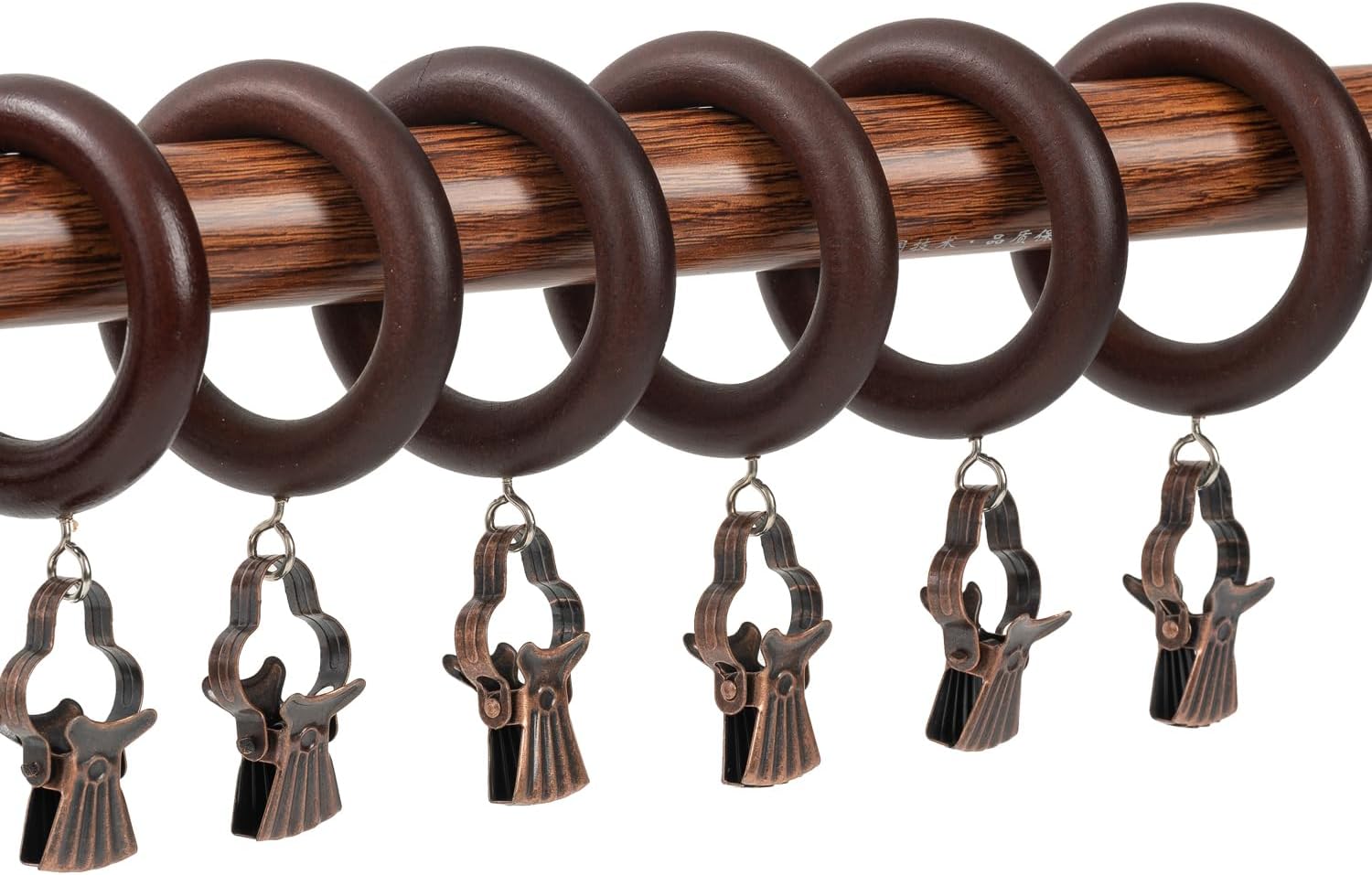 Amazon.com: 12 Packs Wooden Curtain Rod Rings with Drapery Clips,Retro ...
