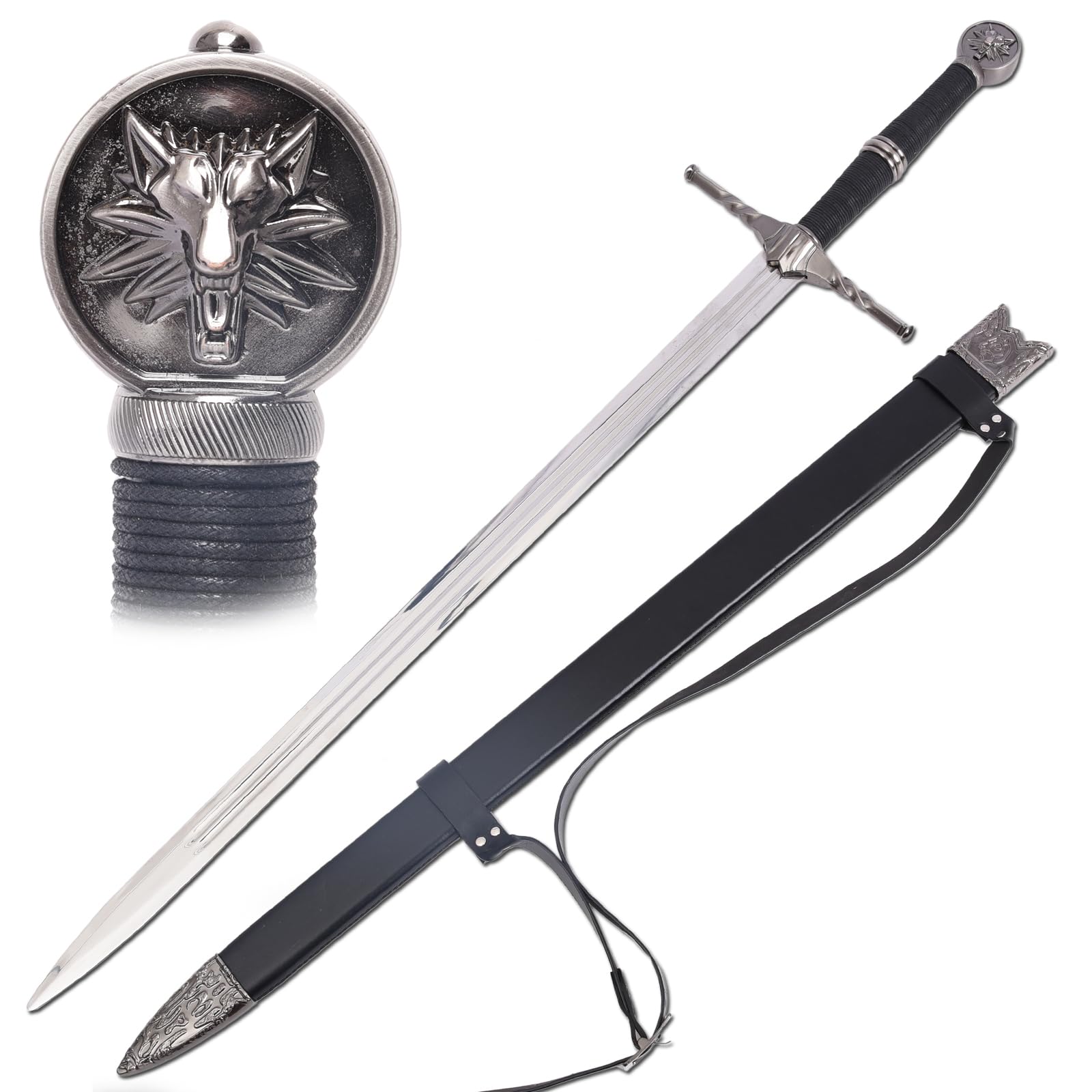 Snapklik.com : Medieval White Wolf Silver Steel Sword Metal Two Handed ...