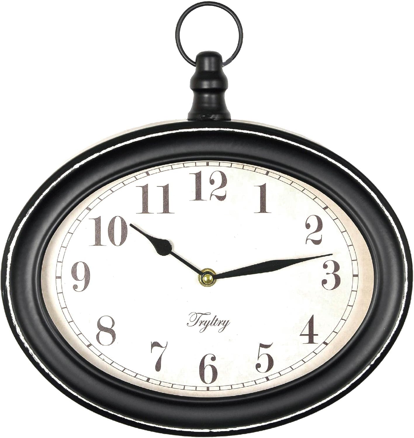 Amazon.com: TRYLTRY Black Oval Retro Wall Clock, Rustic Vintage Style ...