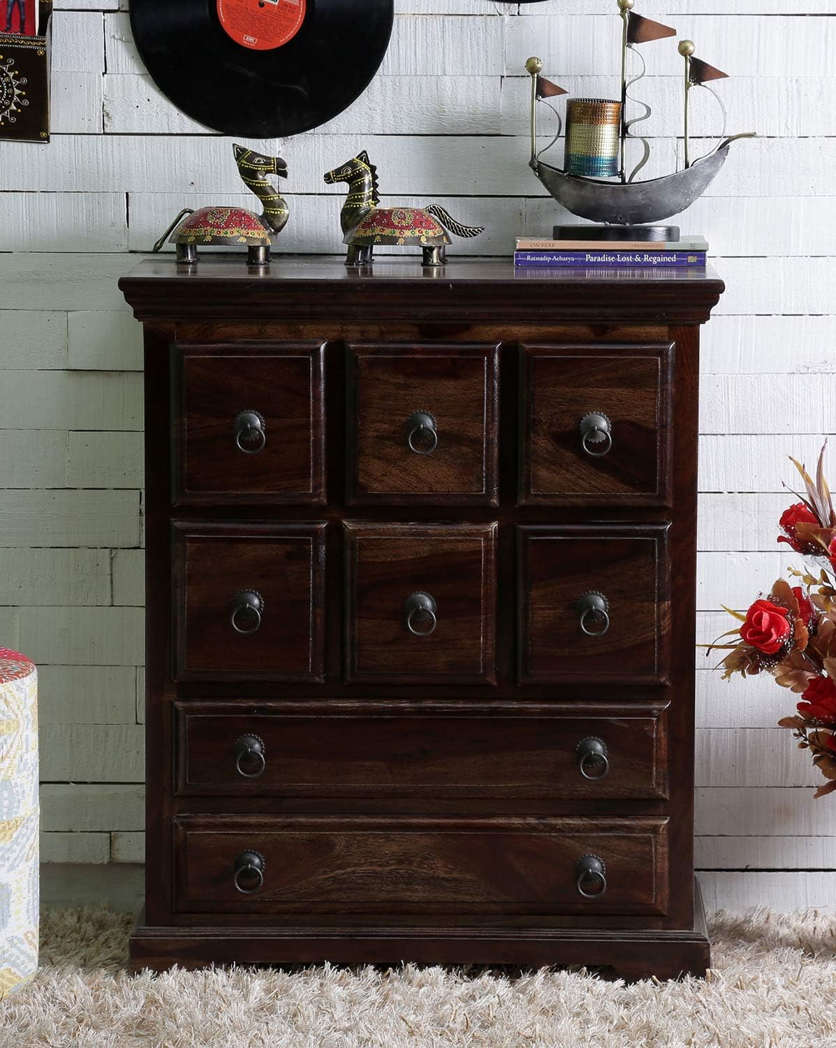 Royal Wood Wooden 5 Chest Drawer Storage Cabinet for Home Maple Finish ...
