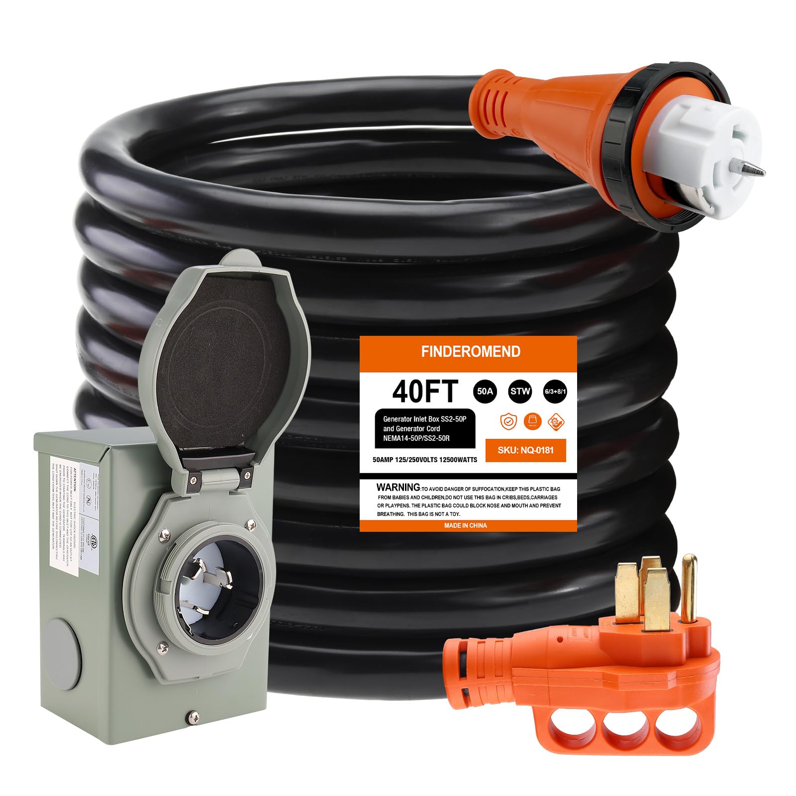 Amazon.com: Finderomend 40 ft 50 Amp Generator Cord and Power Inlet Box ...