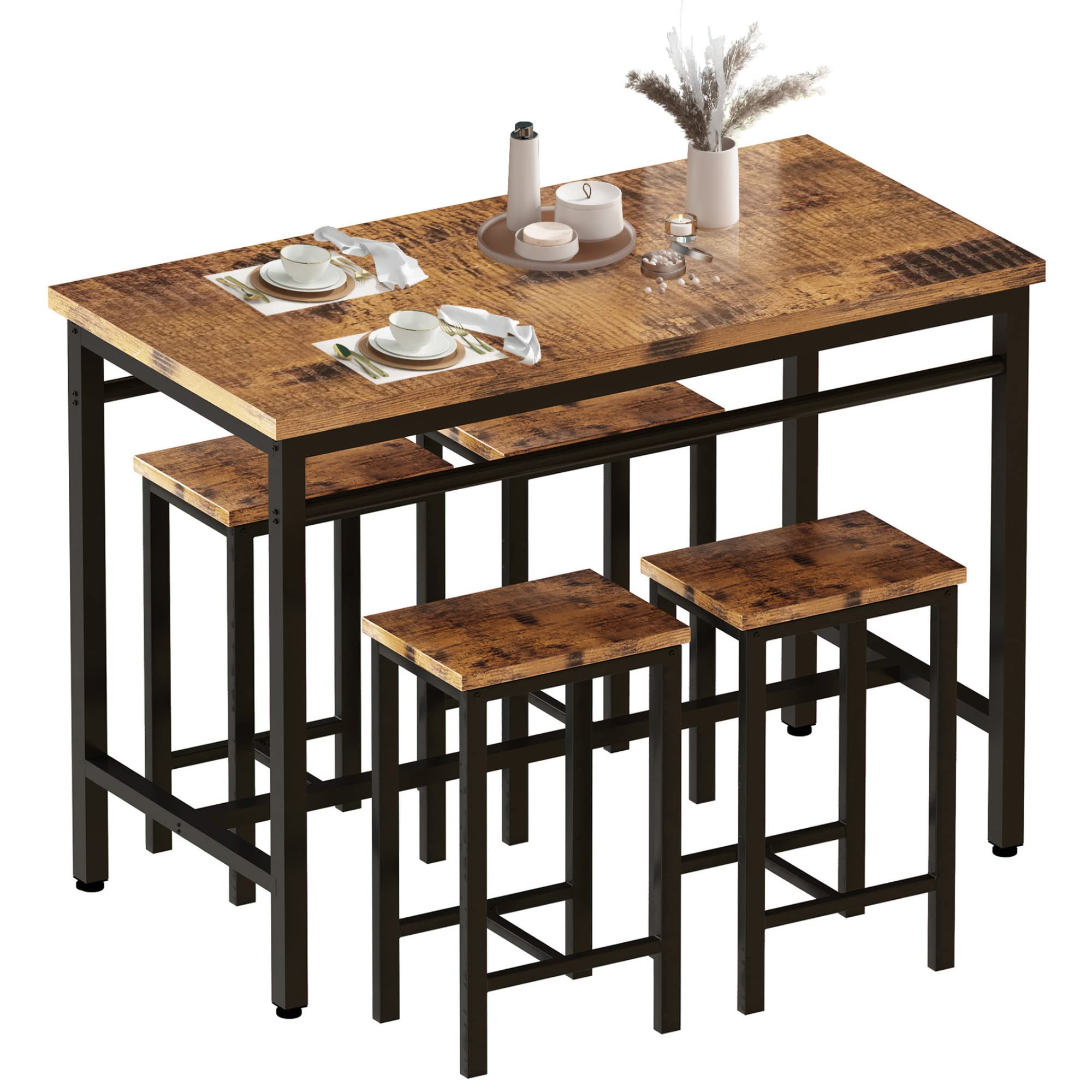 AWQM 5-Piece Home Bar Table and Stool Set, Modern Dining Table and 4 ...