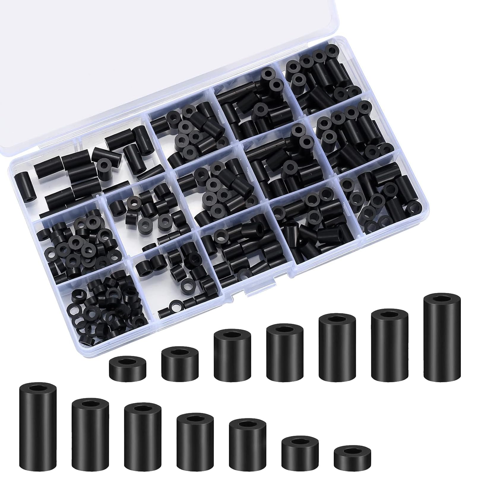 320 Pcs Black ABS Round Spacers Washers Assortment Kit,14 Kinds ...