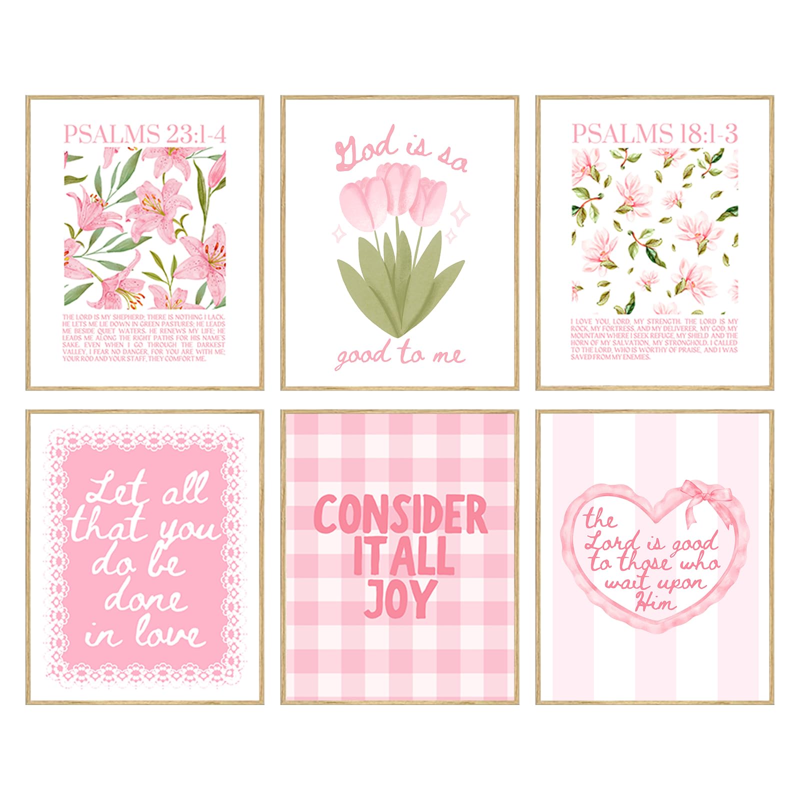 Amazon.com: Pink Bible Verse Wall Art Set of 6 Religious Preppy Wall ...