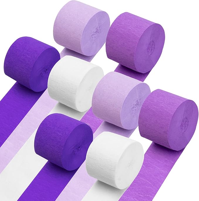 Amazon.com: 8Rolls 656Ft White Crepe Paper Streamers Purple Paper Party ...