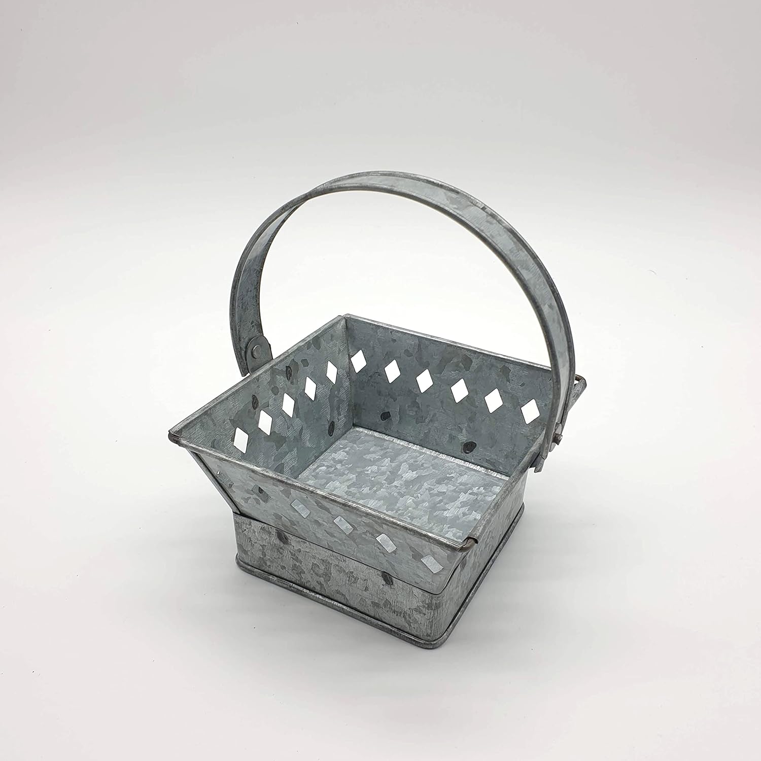 Galvanised Mini Metal Basket Planter, Metal Flower Pot - BigaMart