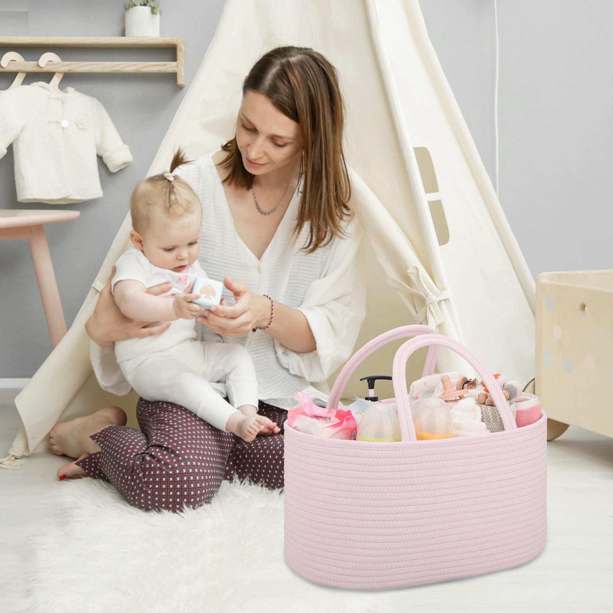 COMSE Large Nappy Caddy Organizer for Girl Boy, Baby Caddy, Car Diaper ...