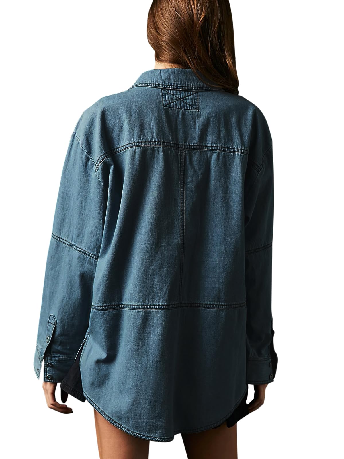 Fazortev Women's Denim Pullover Casual Button V Neck Blouse Loose Fit ...