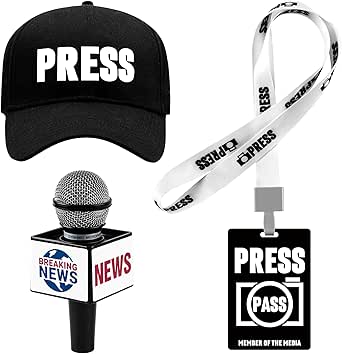 Amazon.com: Journalist News Reporter Costume Accessories Set, Press Hat ...