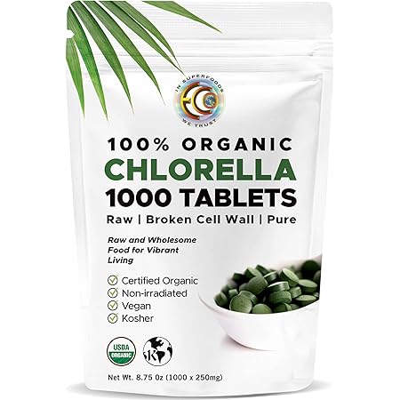 Amazon.com: Chlorella Tablets Mega-Pack 1000 Tablets Cracked Cell, Raw ...